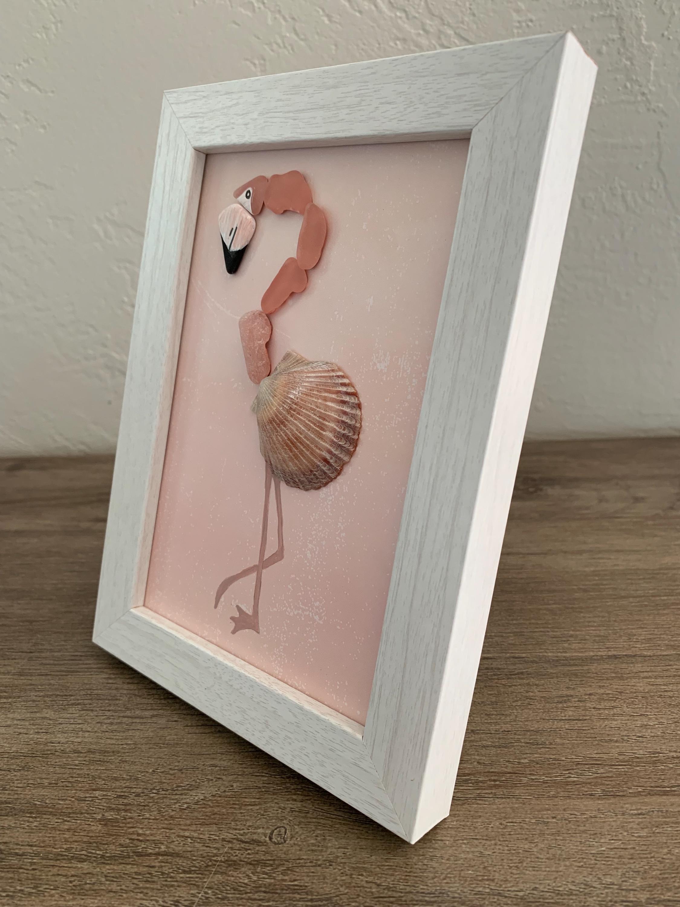 Flamingo Art, Sea Glass Flamingo, Sea Shell Art, Sea Shell Bird - Etsy