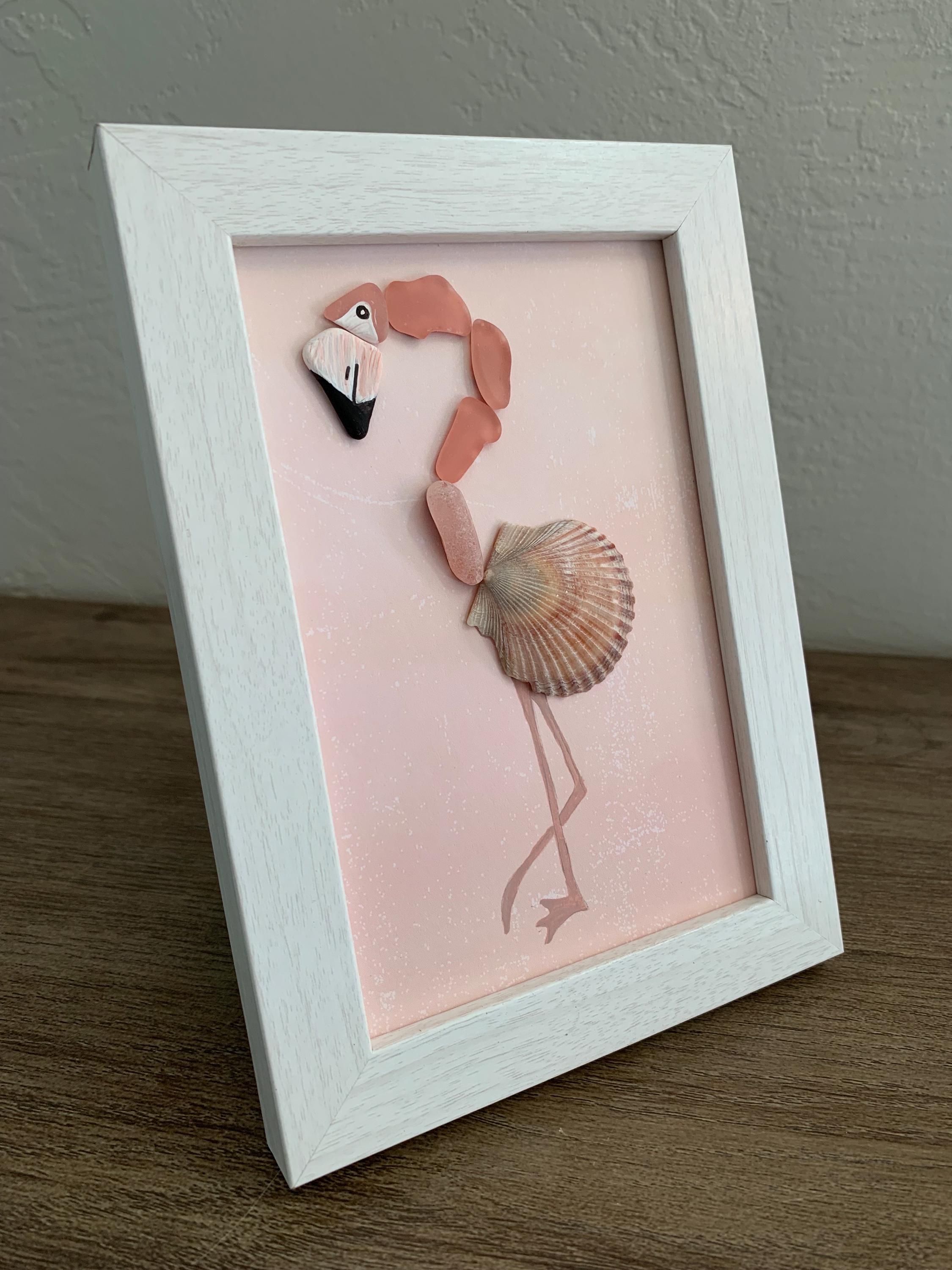 Flamingo Art, Sea Glass Flamingo, Sea Shell Art, Sea Shell Bird - Etsy