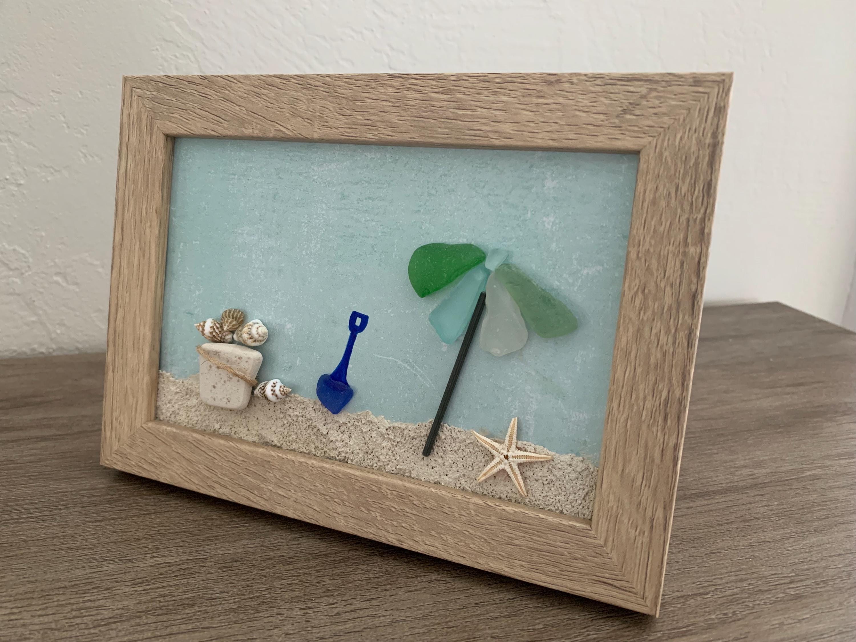 Sea Glass Beach Scene, Sea Glass Beach Umbrella, Sea Shell Beach Scene ...