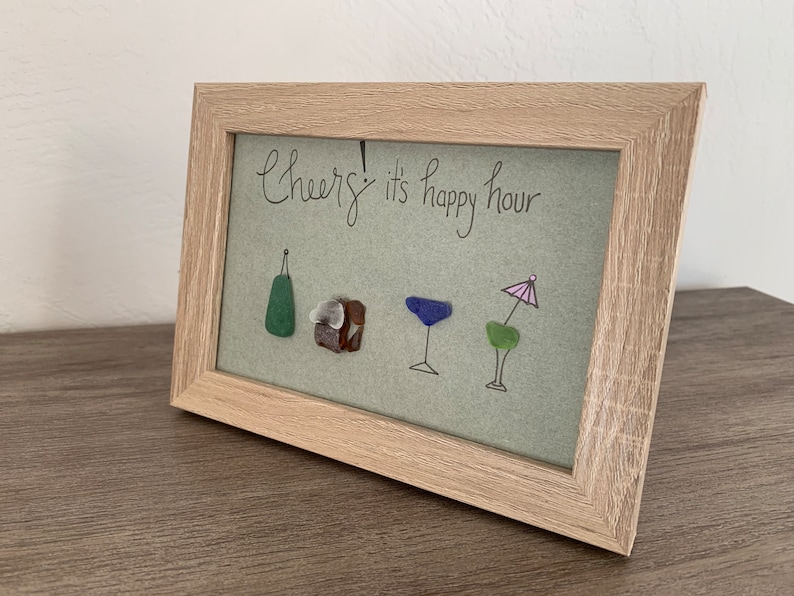 Cheers Its Happy Hour, Sea Glass Art, Bar Decor,cocktail Decor ...