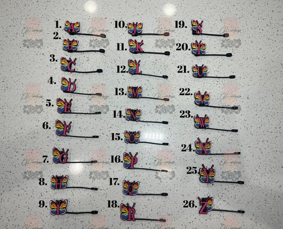 Alphabet Butterly Straw Toppers / Reusable Straw Covers - Etsy