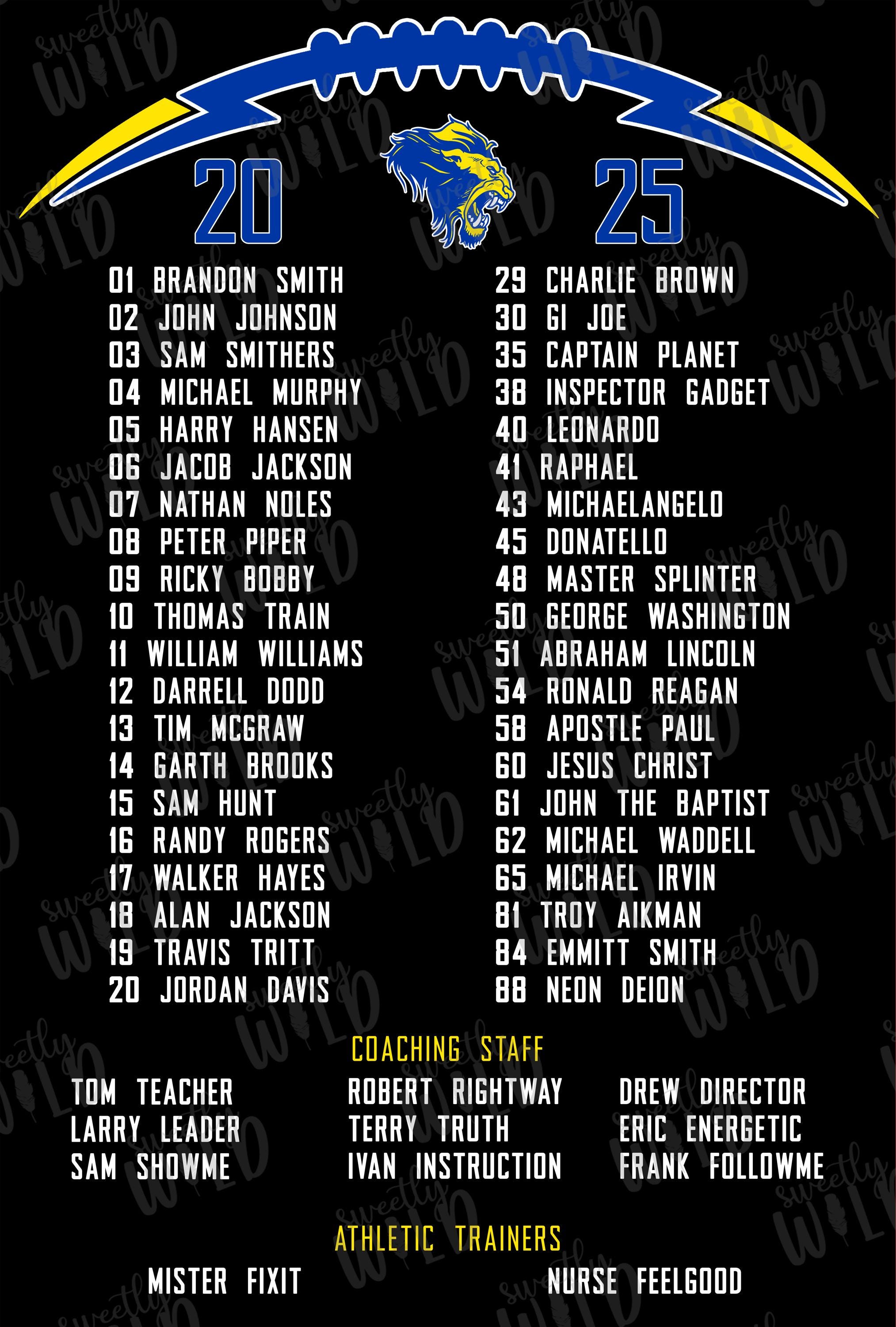 PNG - Custom Football Team Roster Shirt Design - American Football ...