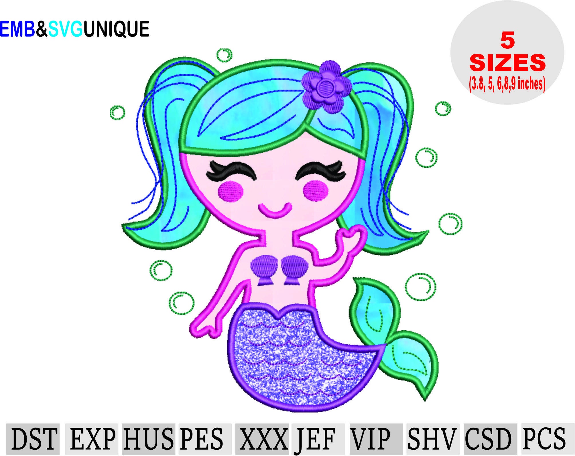 Mermaid Embroidery Design Mermaod Embroidery - Etsy