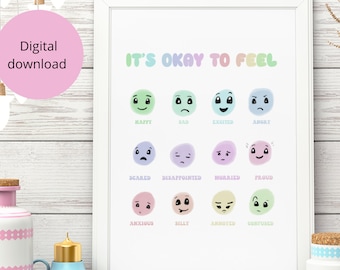 Feelings Chart Print School Psychologist Office Decor School Counselor ...