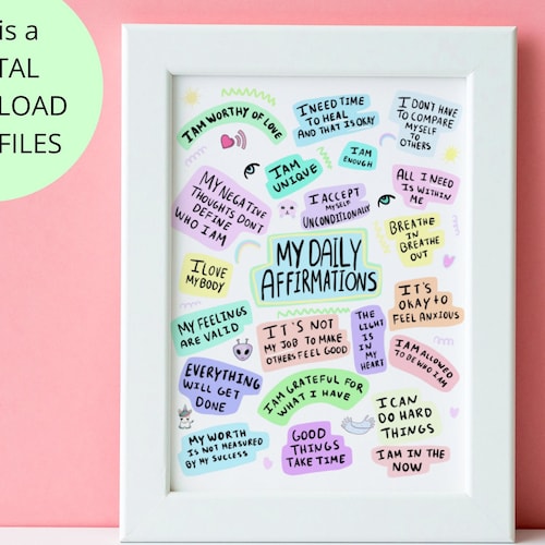 Daily Affirmations Printable Self Care Art Print Mental - Etsy