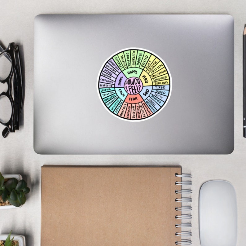 Feelings Wheel Sticker, Mental Health Vinyl Sticker, Emotions Wheel ...