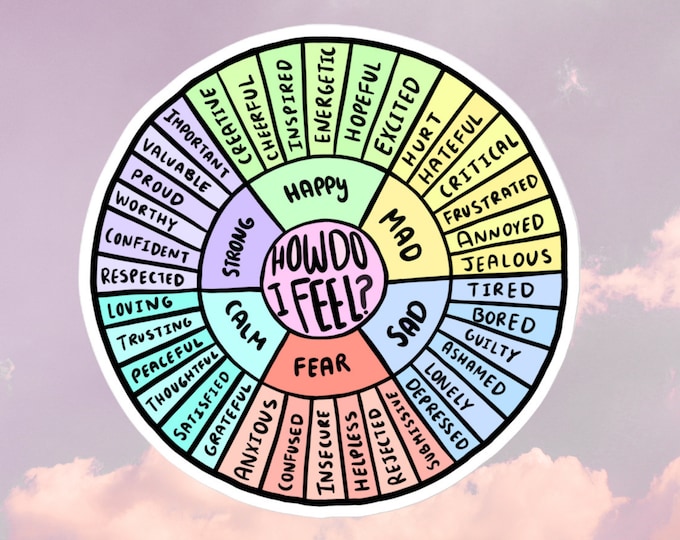 Feelings Wheel Sticker Emotions Chart Sticker Therapist - Etsy