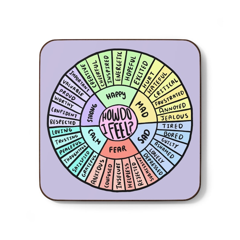 Feelings Wheel Coaster, Emotions Wheel, Feelings Chart, Therapist Gift ...
