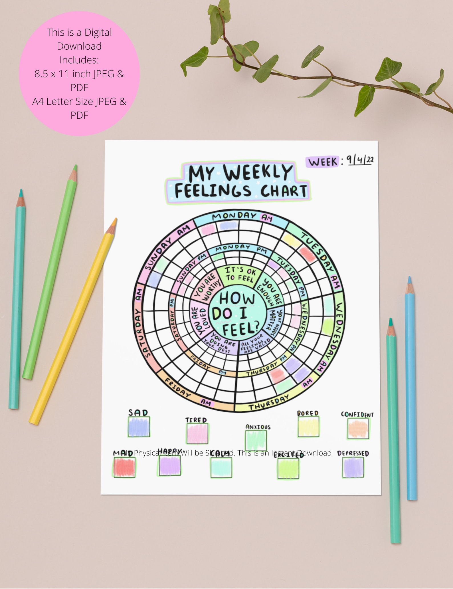 Weekly Mood Tracker Printable Mood Tracker Emotion Tracker - Etsy
