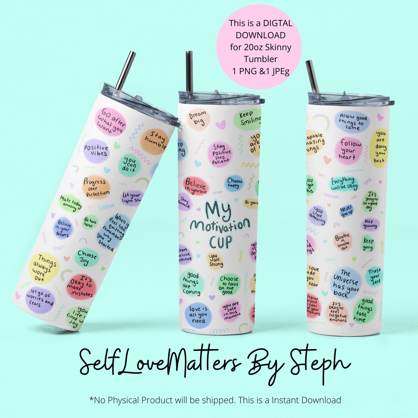 Motivation Tumbler Wrap, Motivational Tumbler PNG, 20oz Skinny Tumbler ...