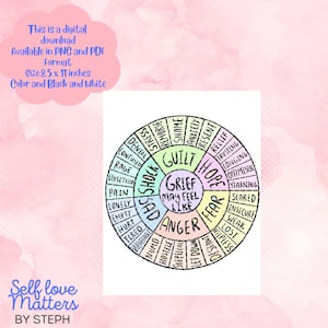 Grief Emotions Feeling Wheel PDF Digital Download Mental Health Digital ...