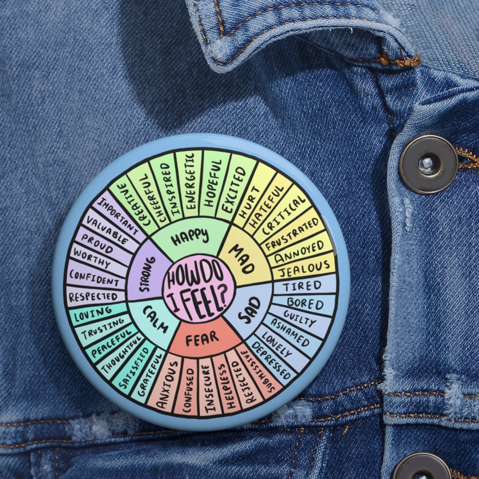 Feelings Wheel Pin Mental Health Pin Emotions Wheel Mental Health ...