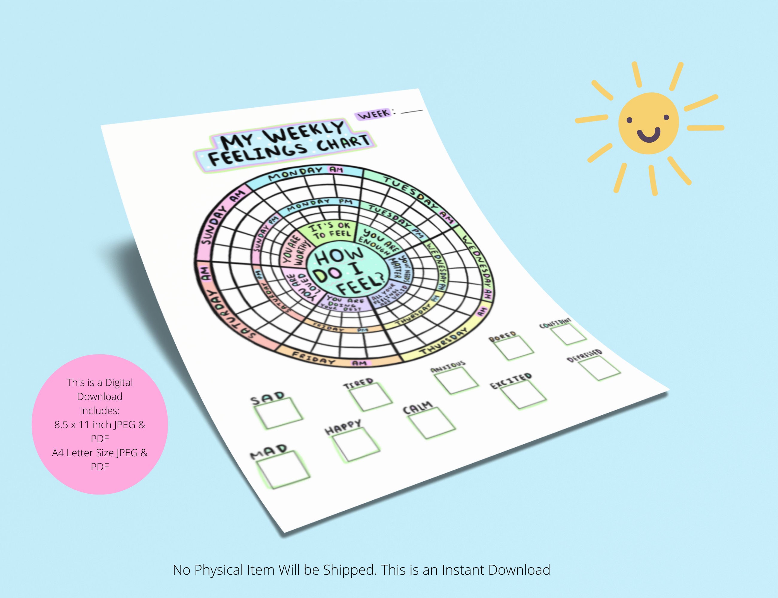 Weekly Mood Tracker Printable Mood Tracker Emotion Tracker - Etsy