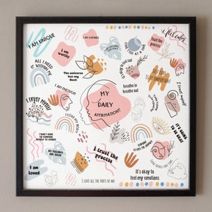 Daily Affirmations Wall Art, Mental Health Boho Wall Art, Therapist ...