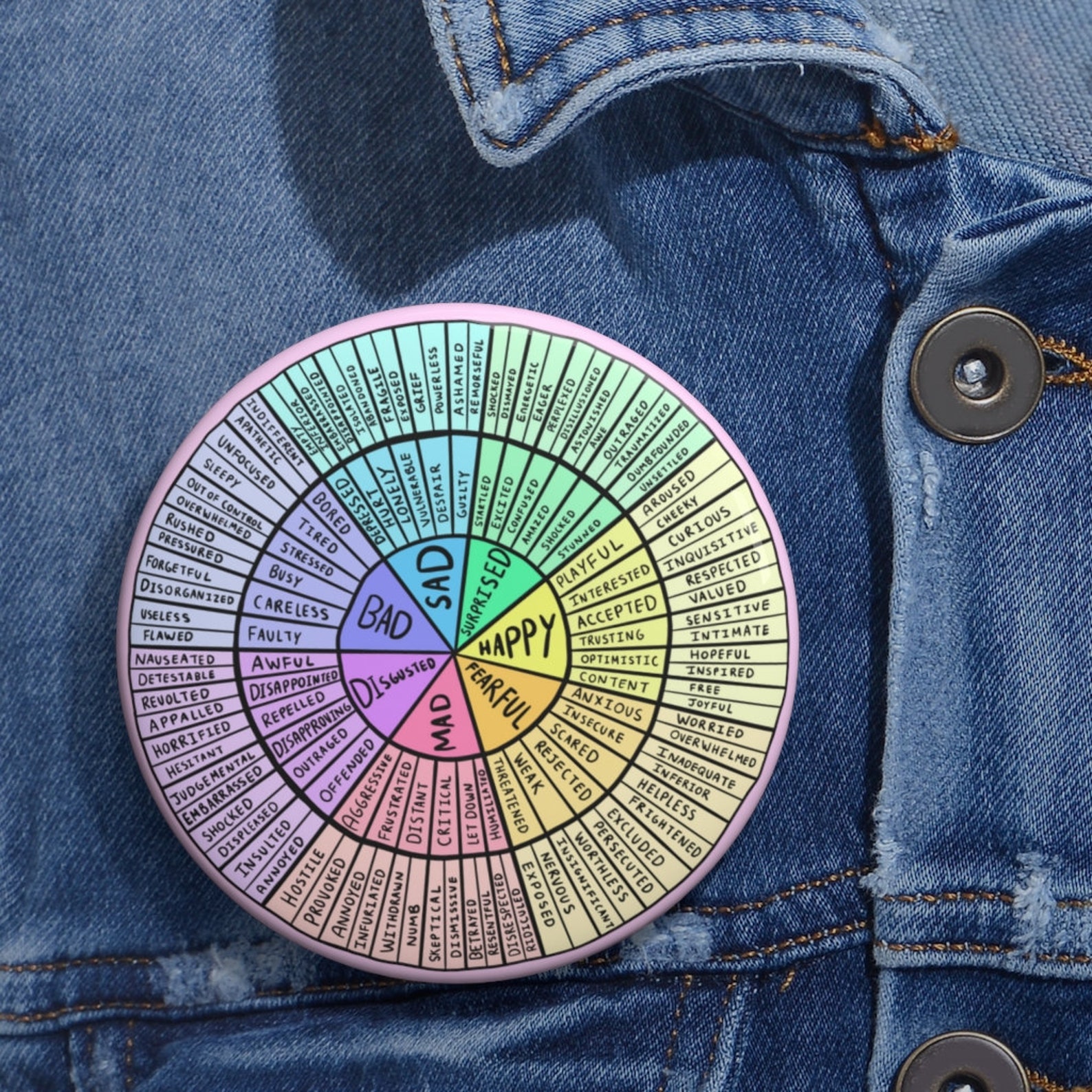Feelings Wheel Pin Emotions Wheel Mental Health Pin Therapy - Etsy