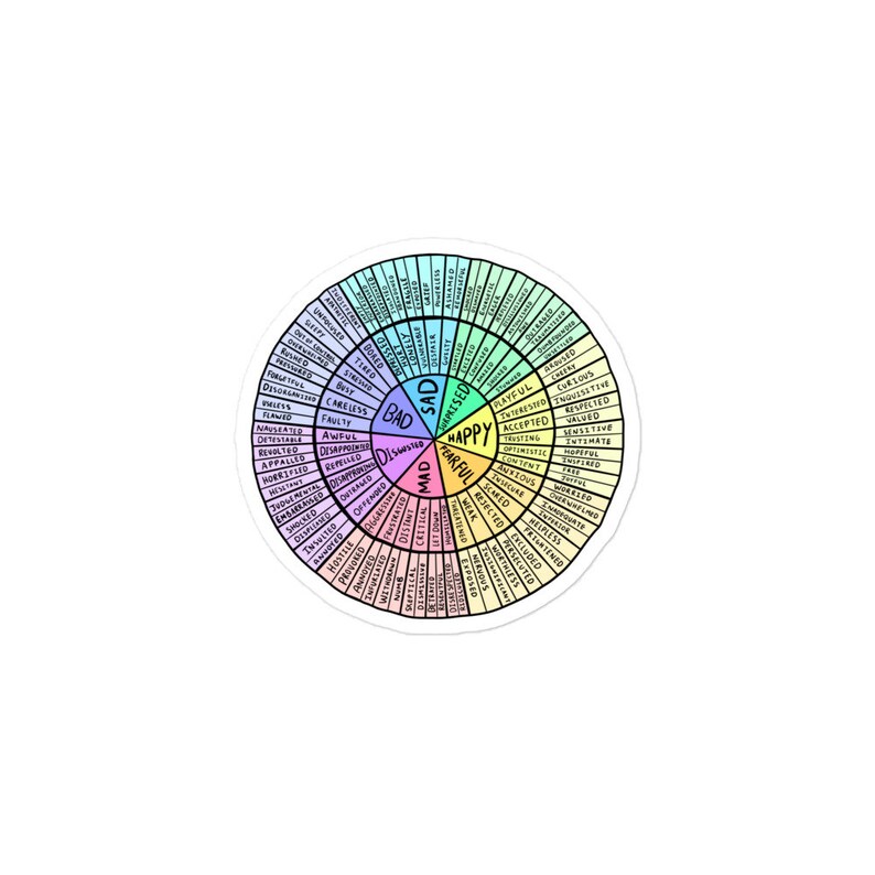 Feelings Wheel Sticker, Emotions Chart Sticker, Therapist Sticker ...