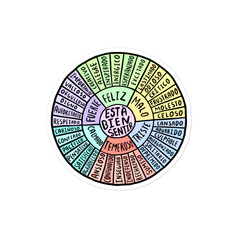 Spanish Feelings Wheel, Feelings Wheel Sticker, Mental Health Vinyl ...