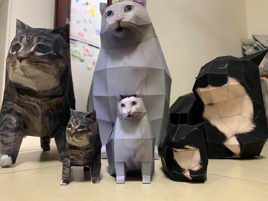 Mini Memes Cat X3 , Papercraft , Memes , Papercraft , PDF Template ...