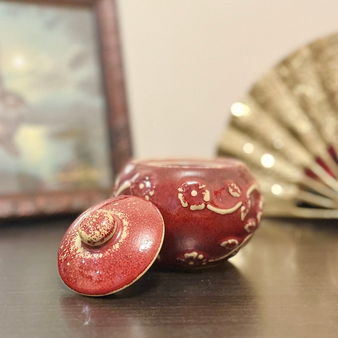 Vintage Round Ceramic Jar - Etsy