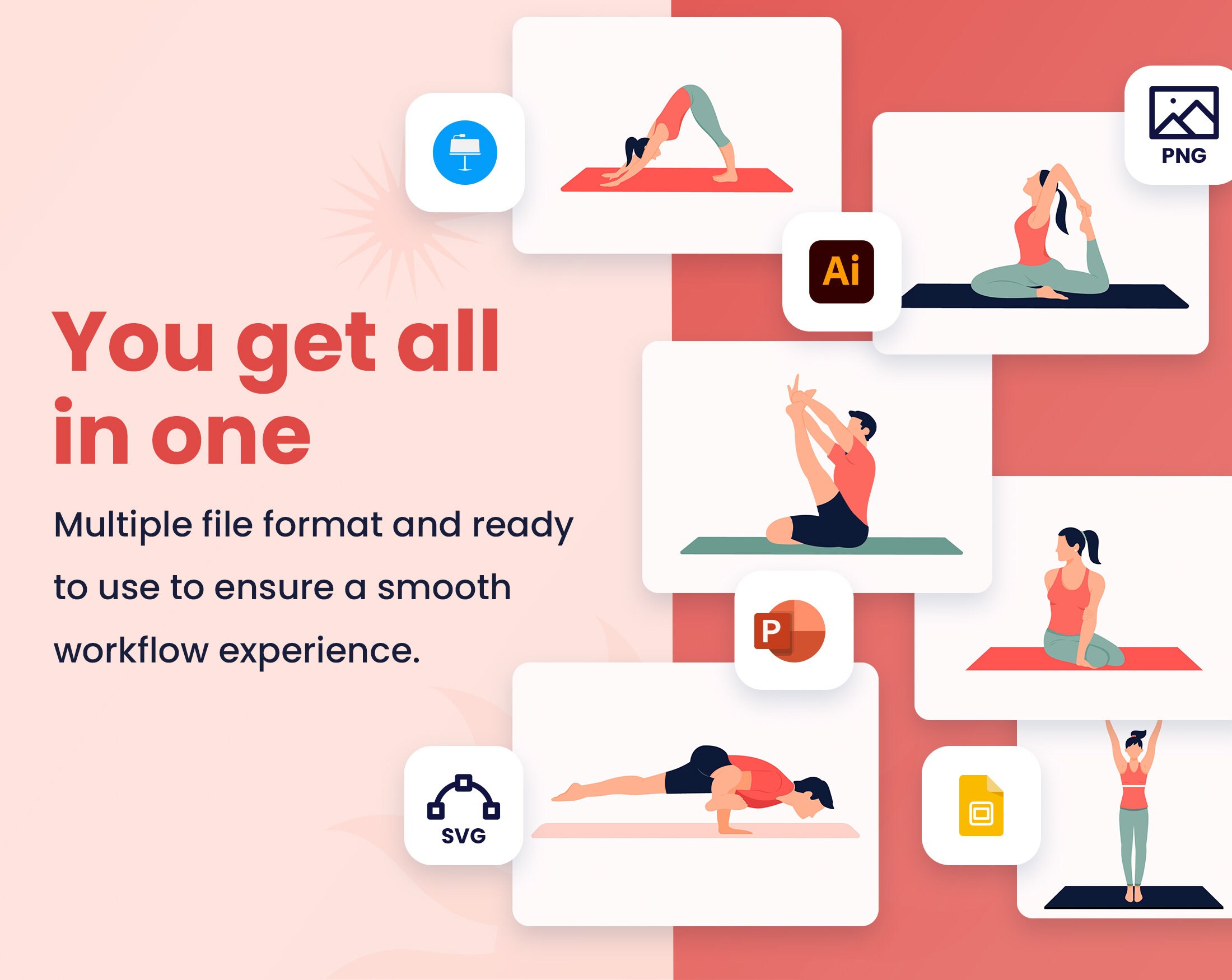 Yoga Poses Illustrations | Pre-made Scenes, Multiple Format, Vector ...