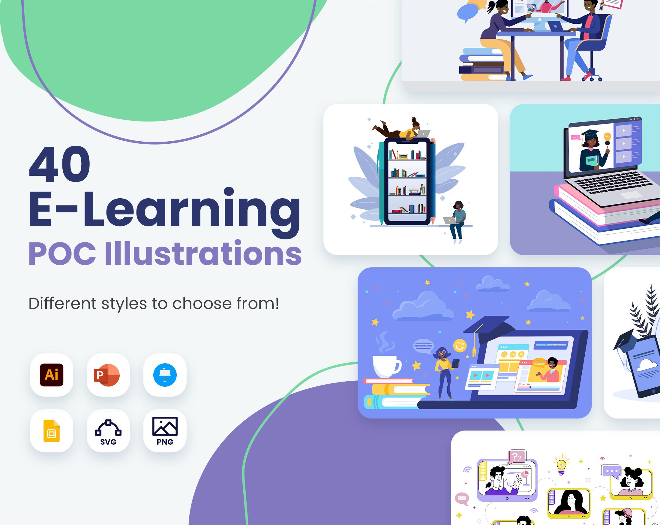 E-learning POC Illustrations | Pre-made Scenes, Multiple Format, Vector ...