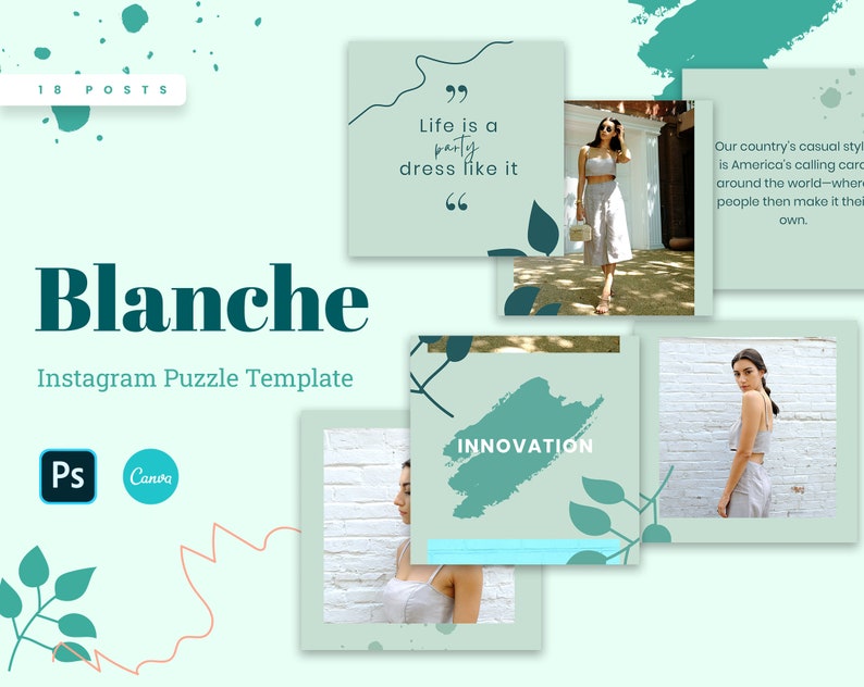Blanche Instagram Puzzle Template CANVA Instagram Post Template Collage ...