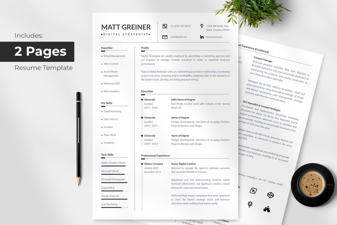 Matt Resume Template Professional Microsoft Word CV Indesign Template ...