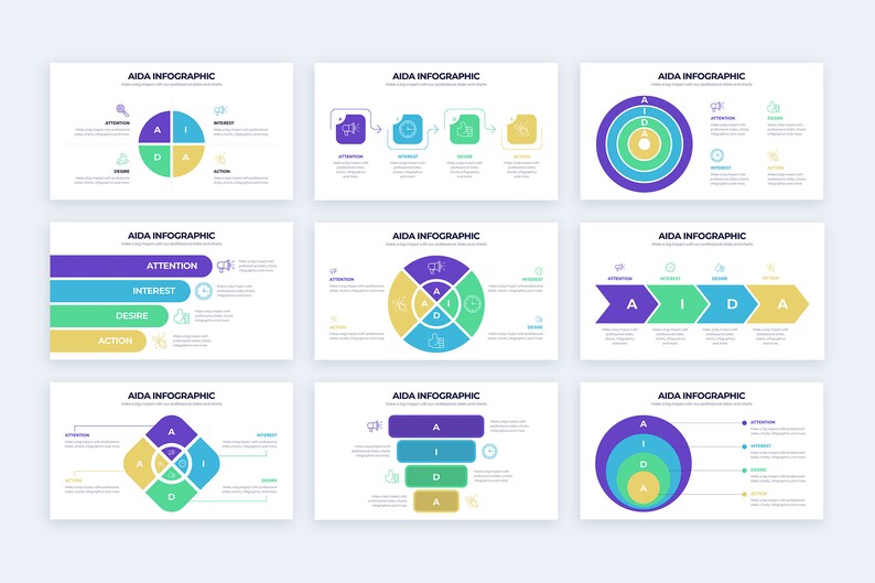 AIDA Model Infographic Slides Template for Illustrator Easy to Edit ...