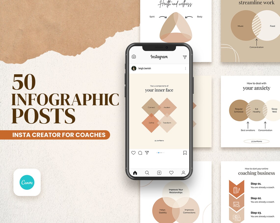 50 Infographic Posts CANVA Templates Easy to Edit Increase Instagram ...
