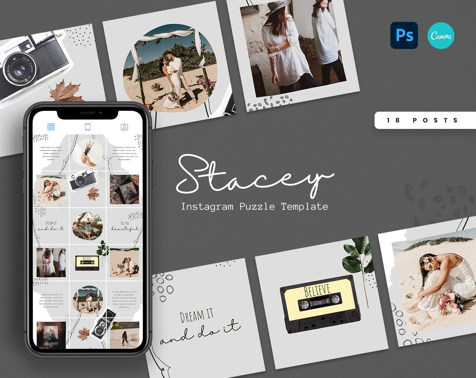 Stacey Instagram Puzzle Template | CANVA Instagram Post Template ...