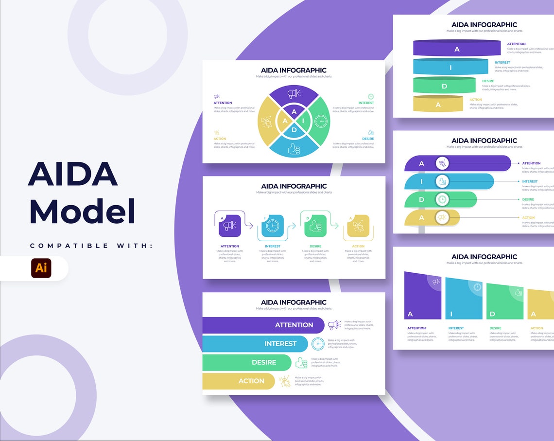 AIDA Model Infographic Slides Template for Illustrator Easy to Edit ...