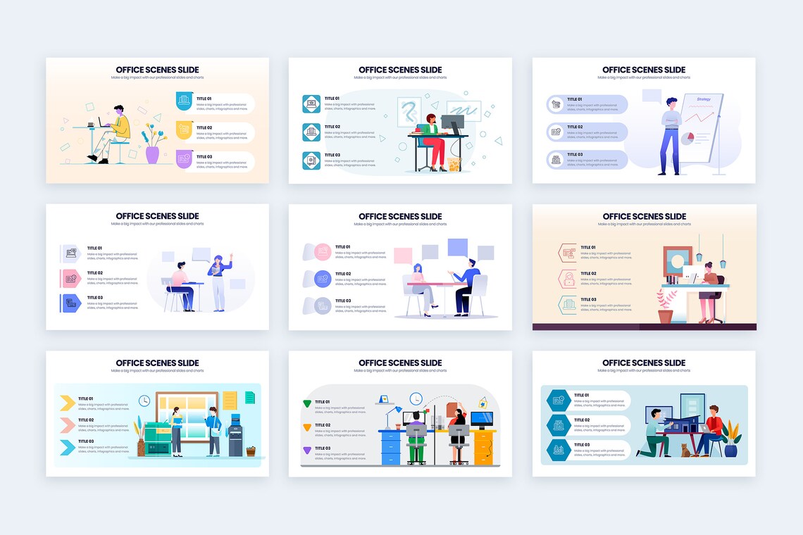 Office Scene Infographic Slides Template for Powerpoint Best Powerpoint ...