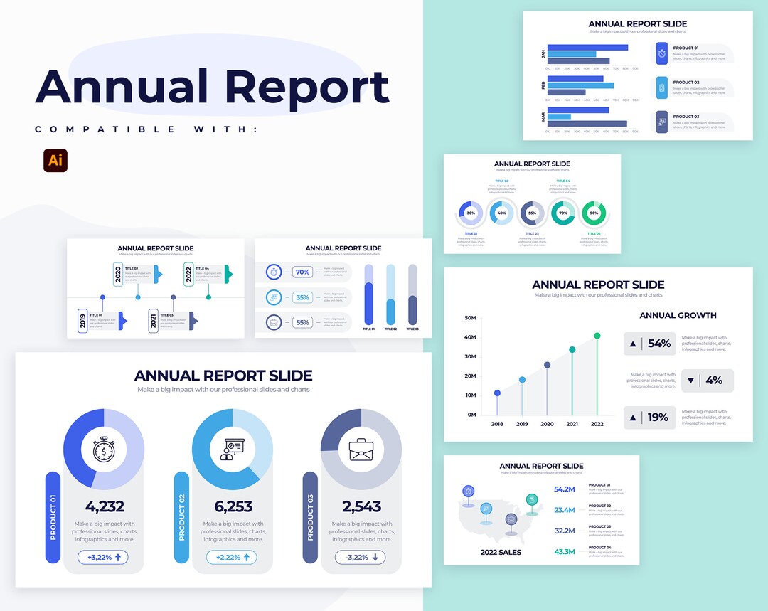Annual Report Infographics Template for Illustrator Best - Etsy