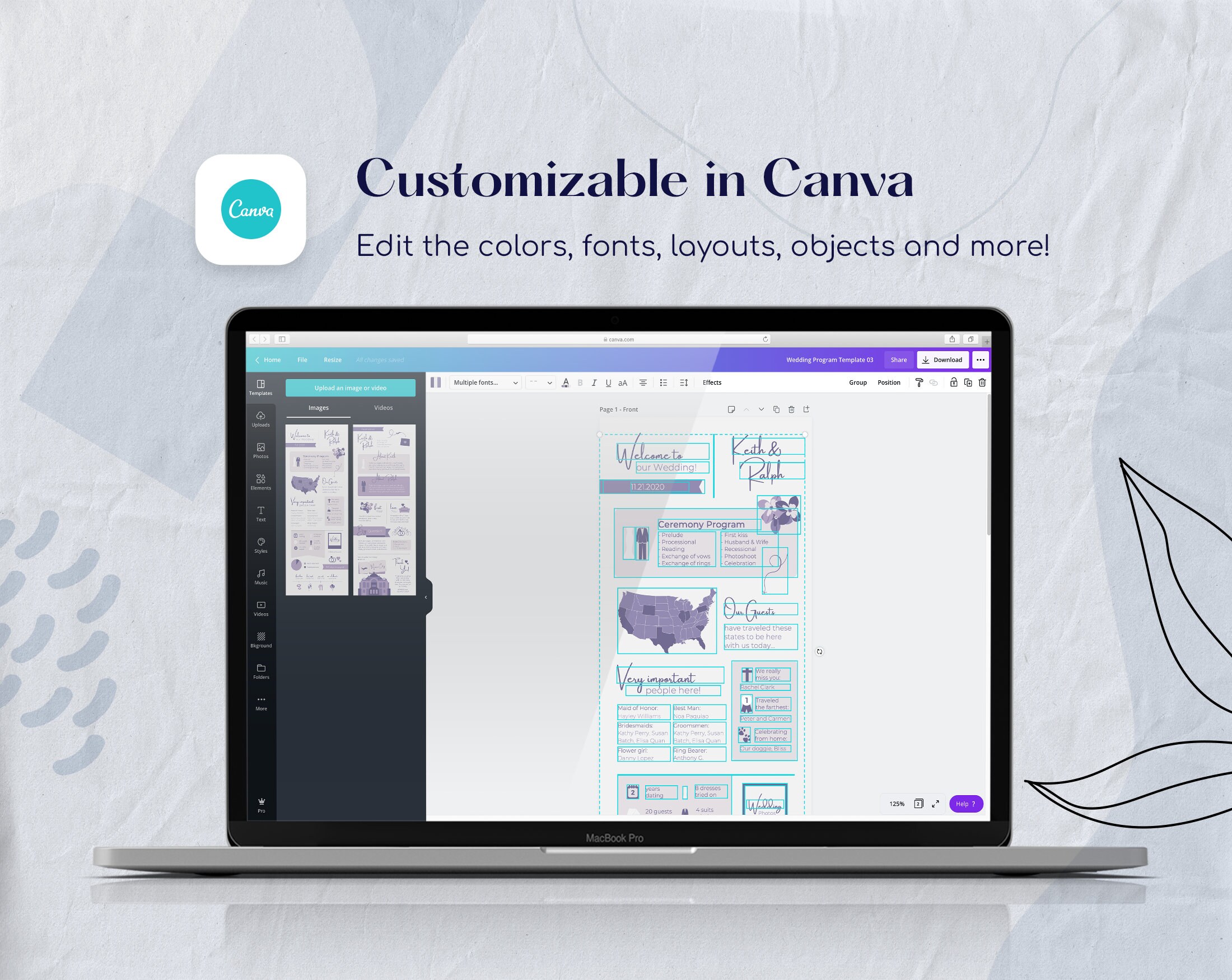 Kelly Infographic Wedding Program Template for CANVA & Illustrator ...