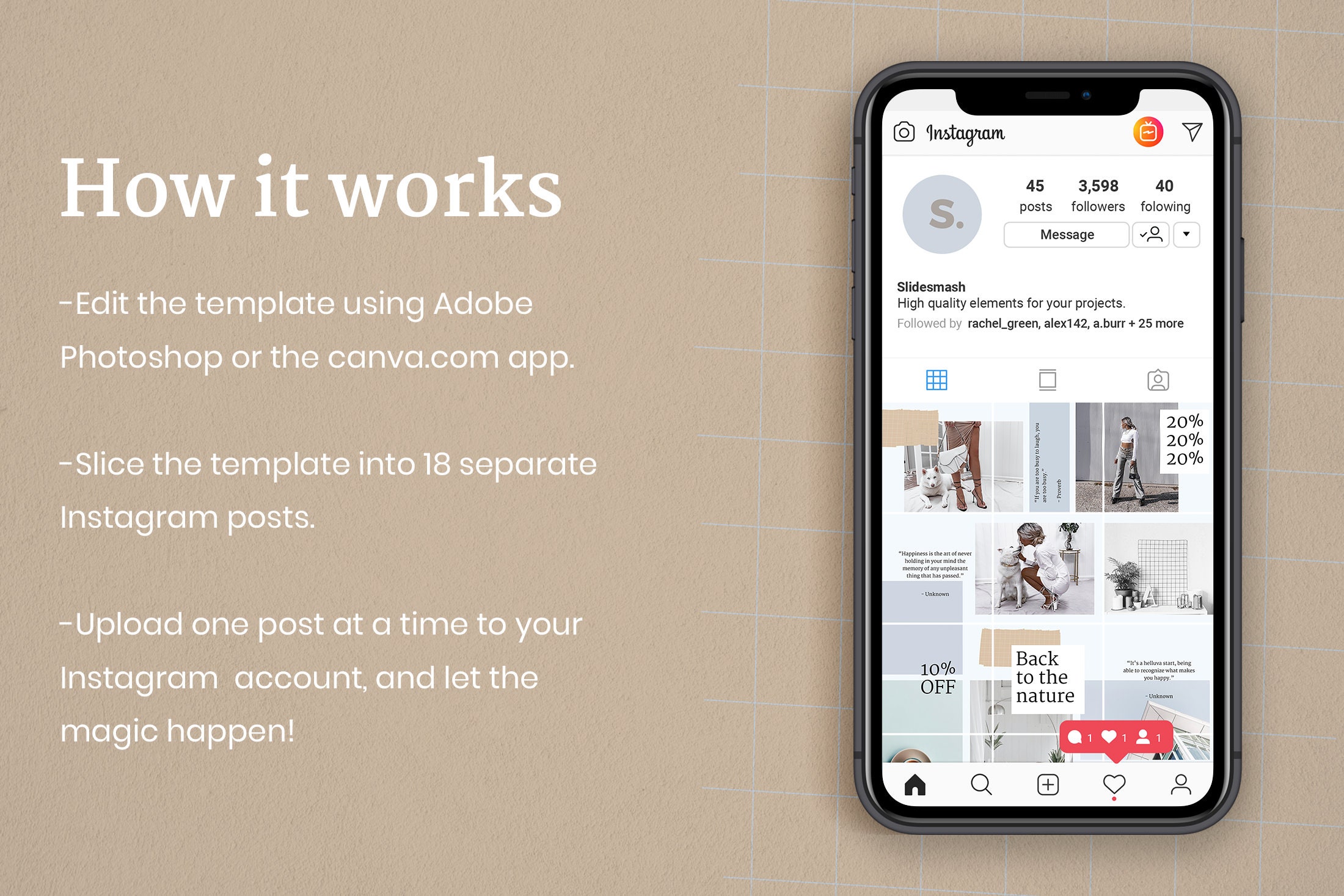 Camille Instagram Puzzle Template | CANVA Instagram Post Template ...