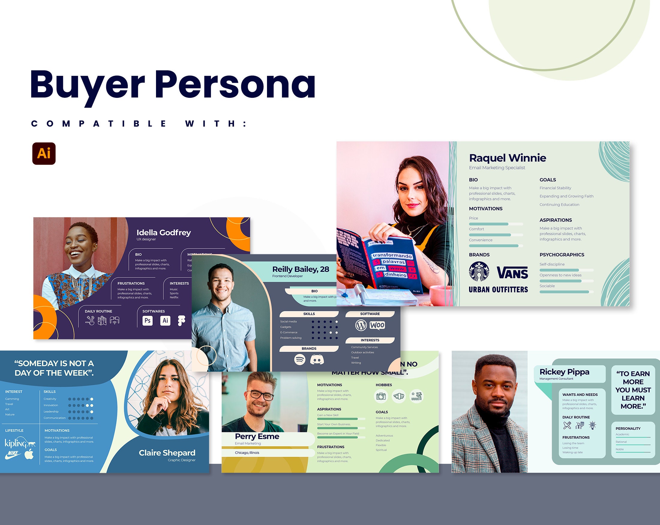 Buyer Persona Infographic Slides | Template for Illustrator | Easy to ...
