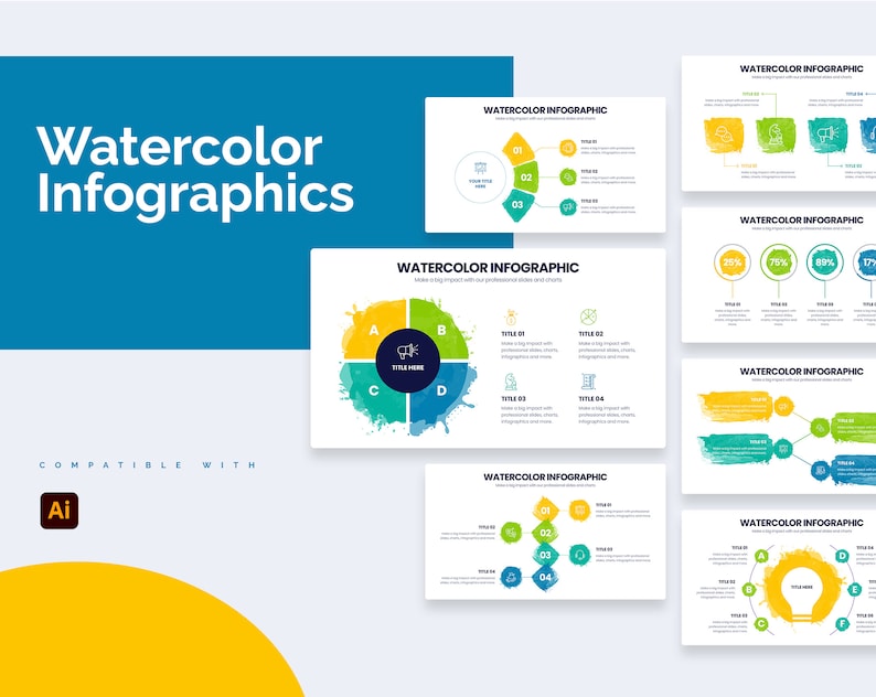 Watercolor Infographics | Template for Illustrator | Easy to Edit - Etsy