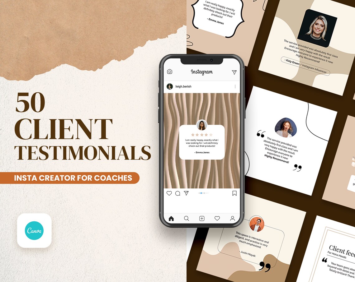 50 Client Testimonials Posts CANVA Templates Easy to Edit Increase ...
