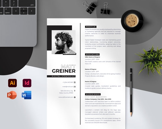 Lean Resume Template Professional Microsoft Word CV Indesign | Etsy
