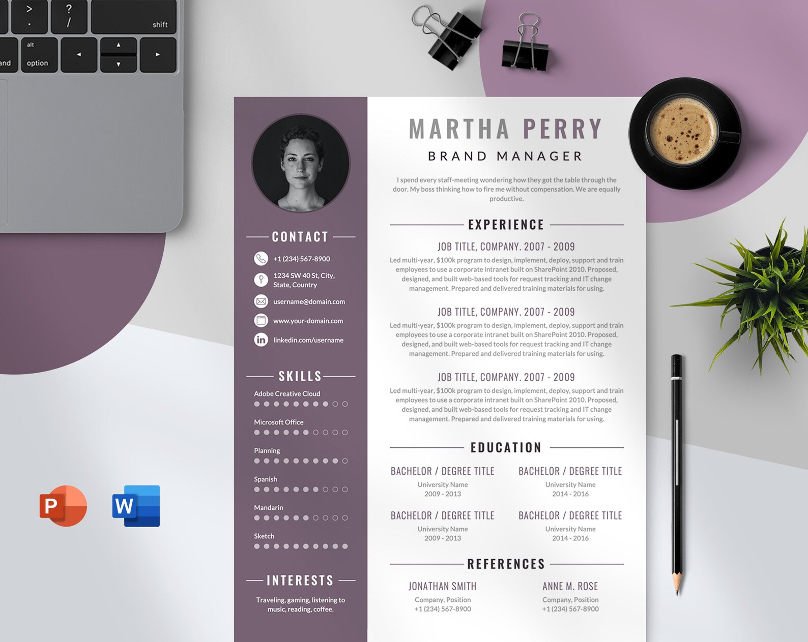 Kelly Resume Template | Professional Microsoft Word CV Template ...