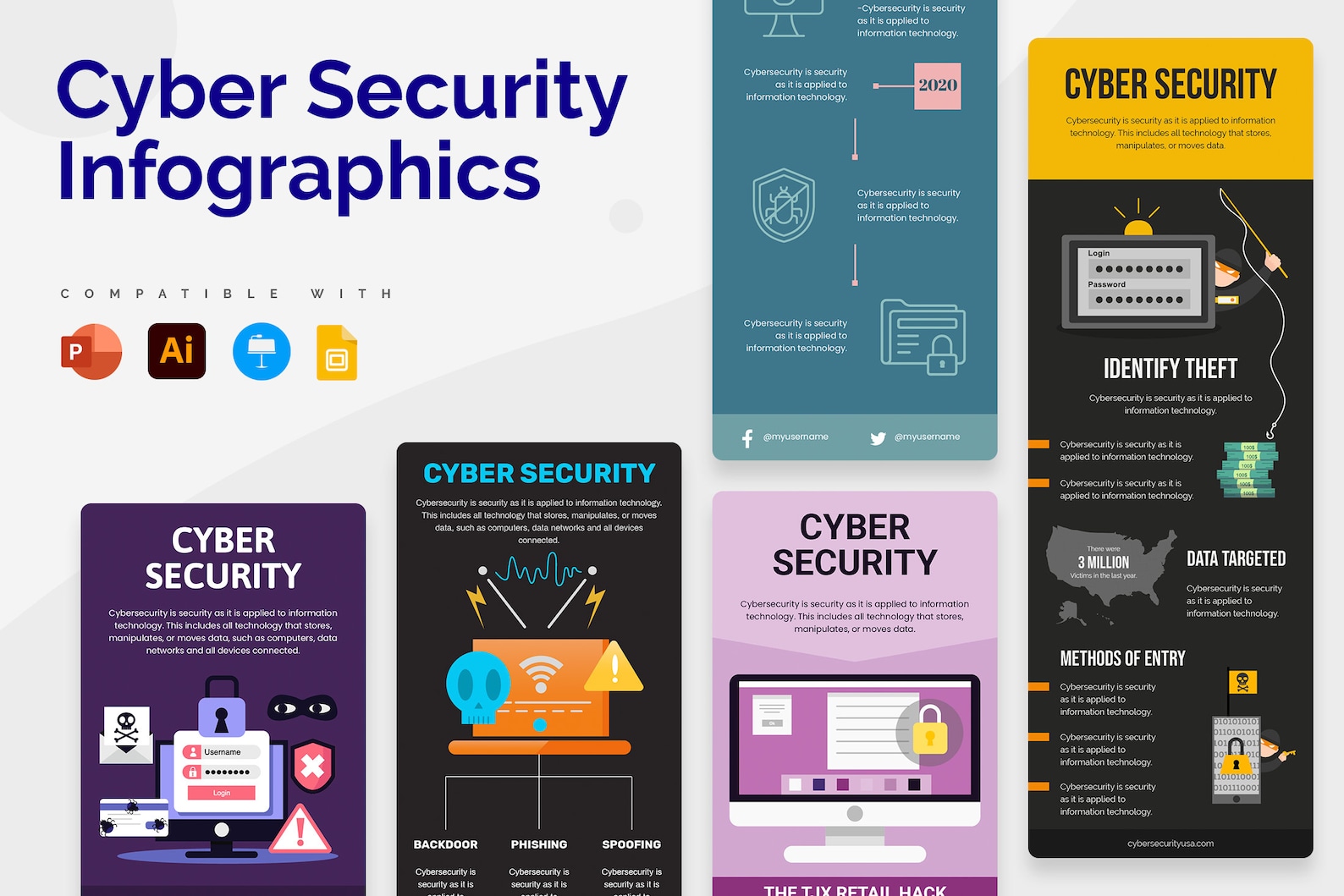 Cyber Security Vertical Infographic Templates | Diagrams for Powerpoint ...