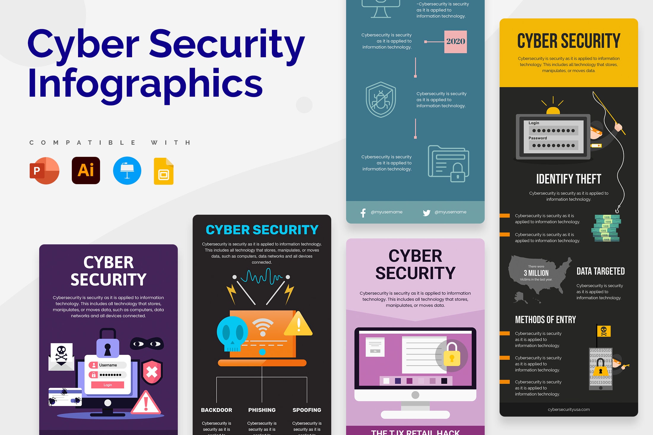 Cyber Security Vertical Infographic Templates | Diagrams for Powerpoint ...
