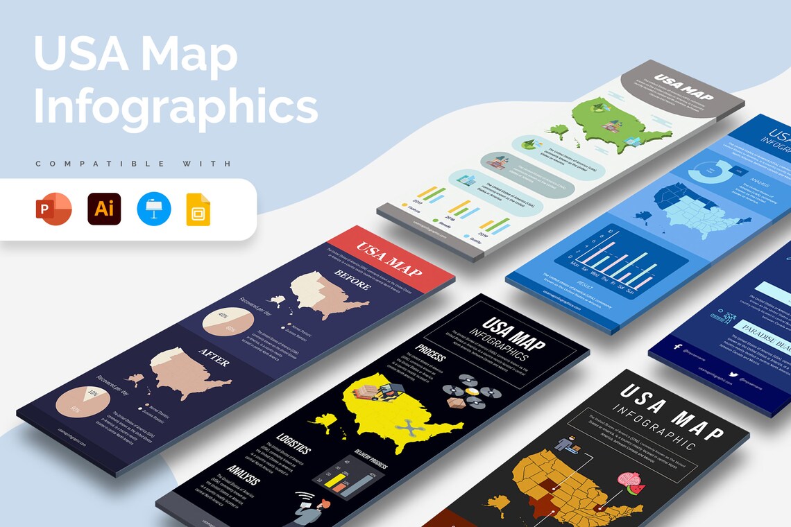 USA Maps Vertical Infographic Templates Diagrams for - Etsy