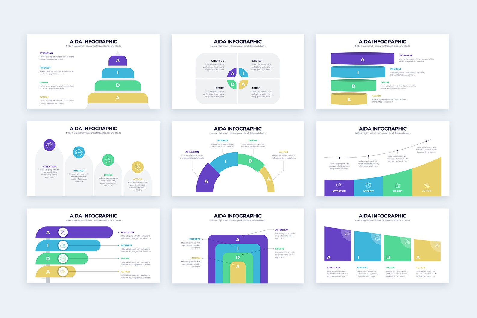 AIDA Model Infographic Slides Template for Illustrator Easy to Edit ...