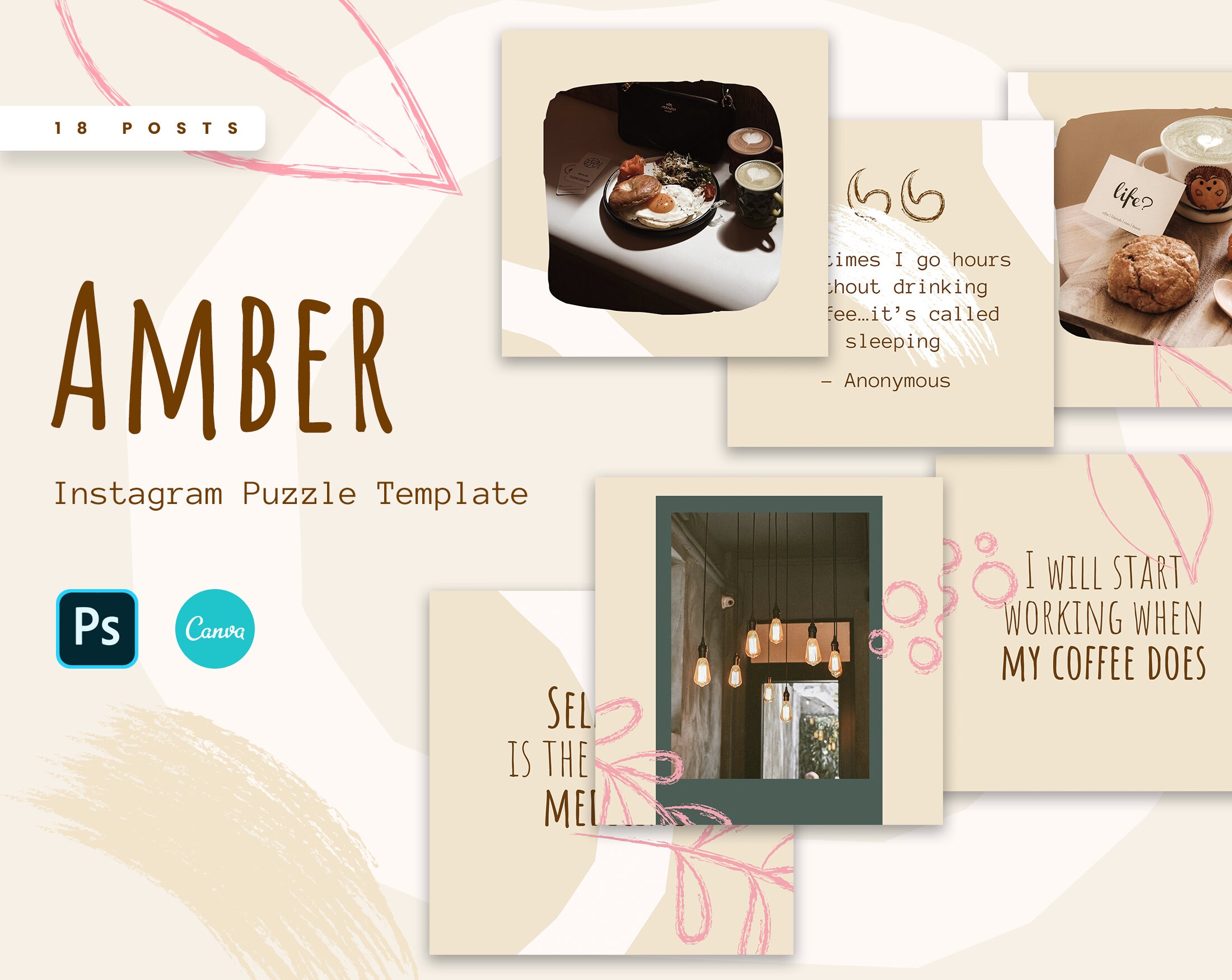 Amber Instagram Puzzle Template CANVA Instagram Post Template Collage ...