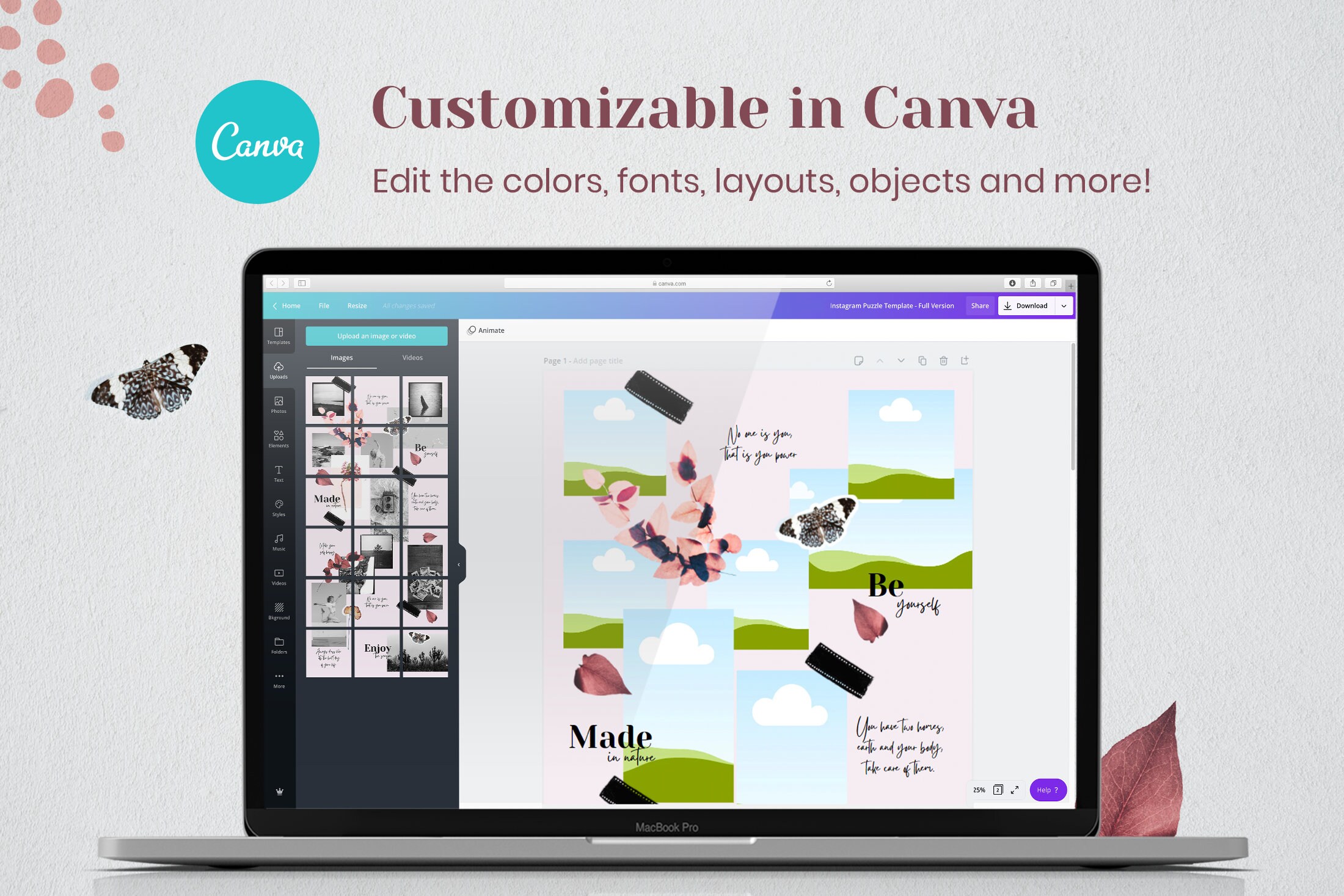 Eunice Instagram Puzzle Template | CANVA Instagram Post Template Collage Photoshop Influencer IG ...