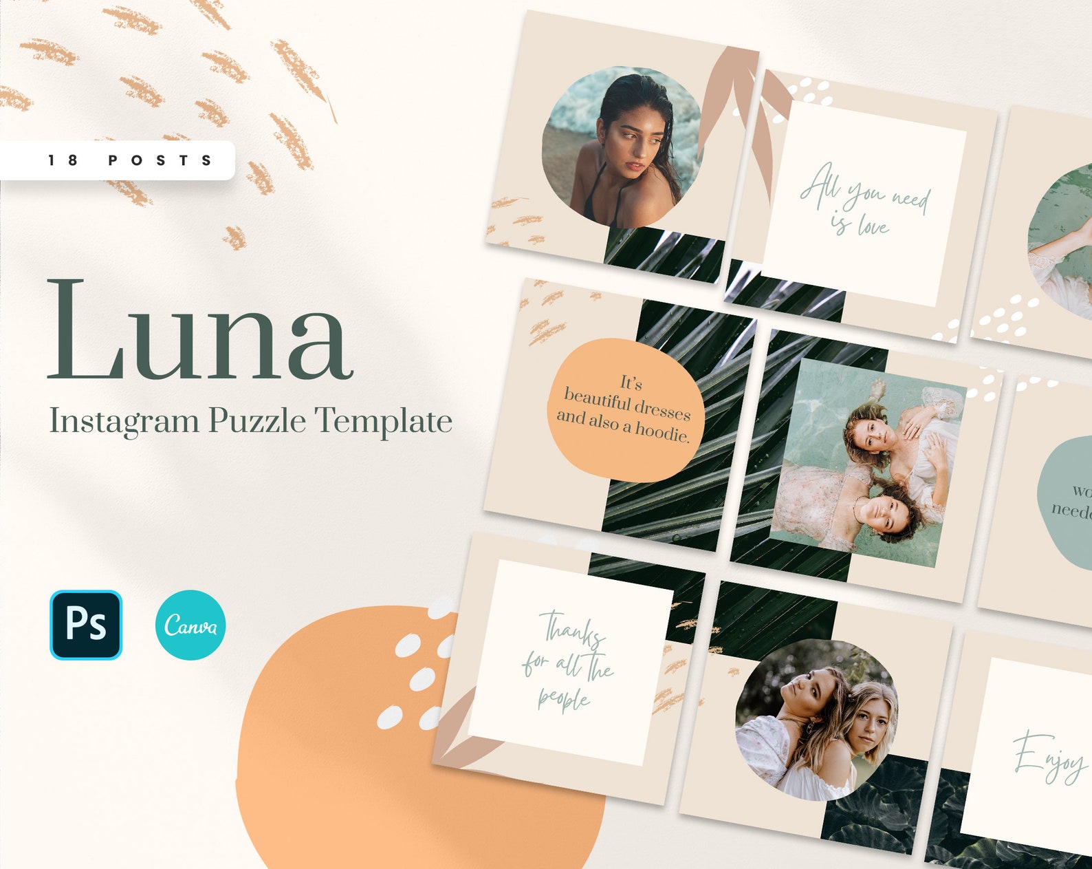 Luna Instagram Puzzle Template CANVA Instagram Post Template Collage ...