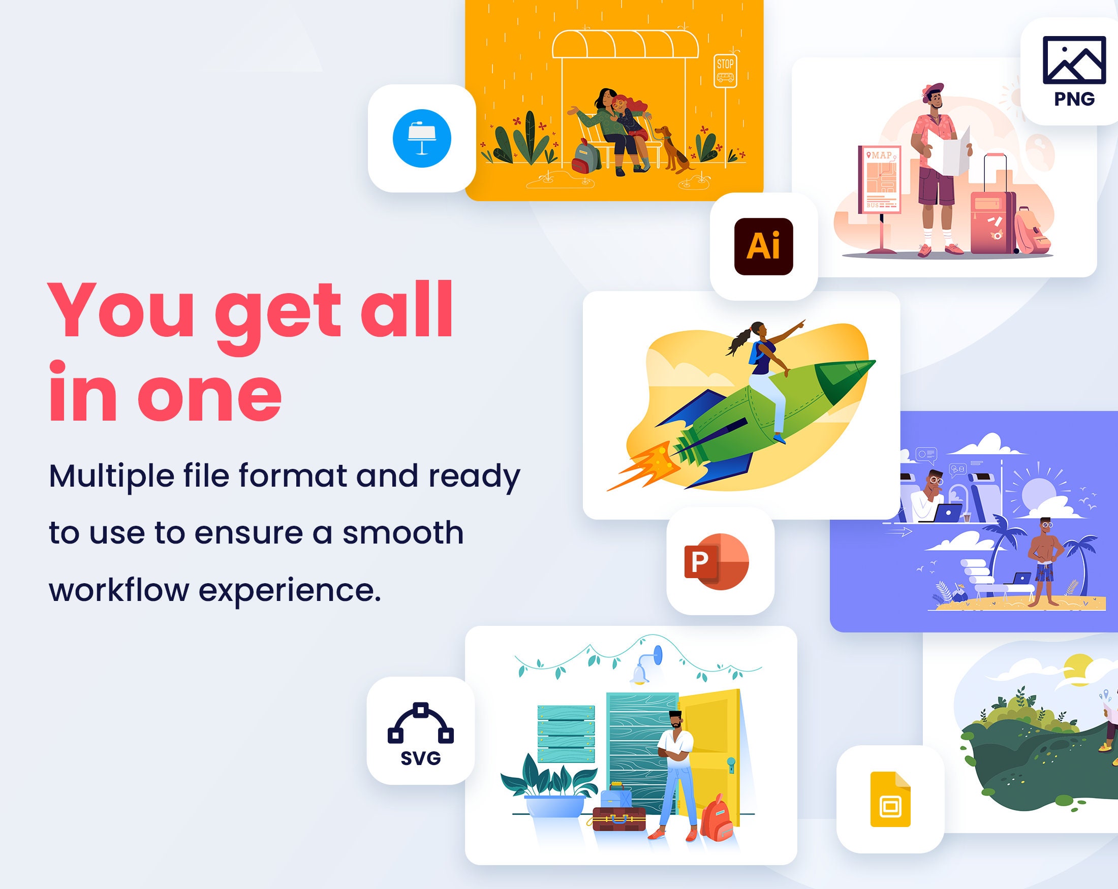 Travel POC Illustrations Pre-made Scenes, Multiple Format, Vector ...