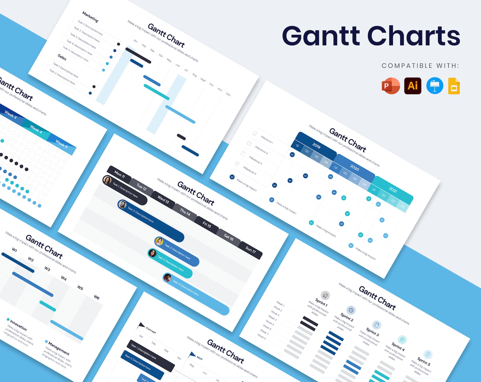 Gantt Chart Templates | Diagrams for Powerpoint, Illustrator, Keynote ...