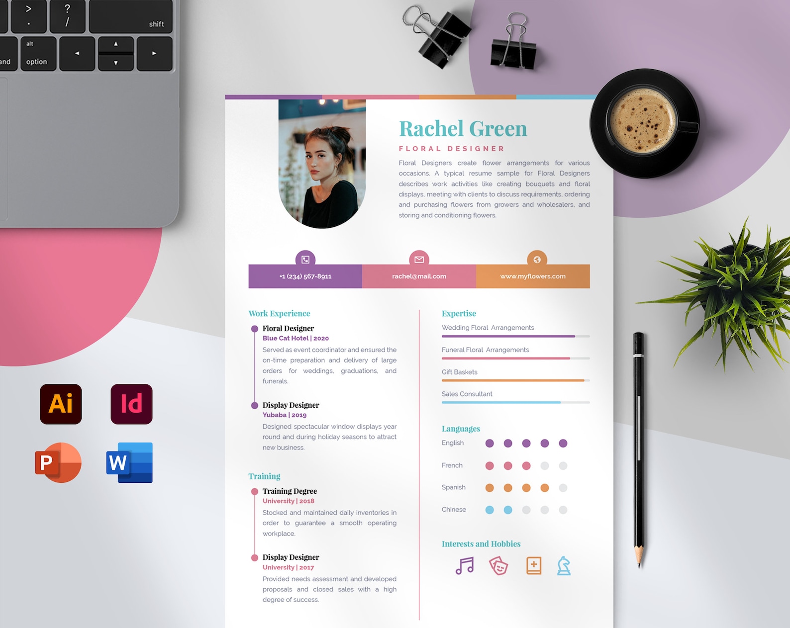 Zoe Resume Template | Professional Microsoft Word CV Indesign Template ...